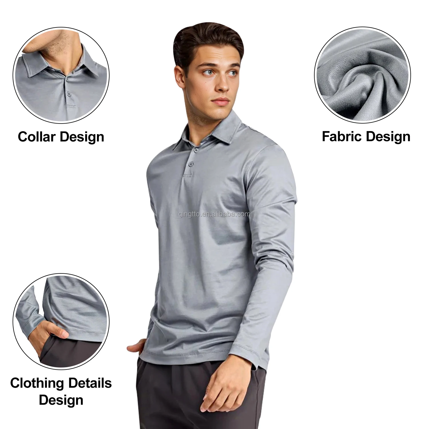 Custom Logo 100% Mercerized Fashion Cotton Gray Wholesale Logo Long ...