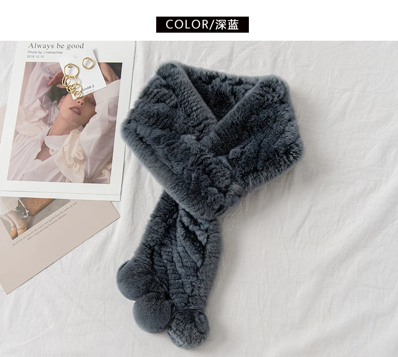 ZDFURS* Rex Rabbit Fur Double-sided Knitted Fur Scarf Women Winter Real ...