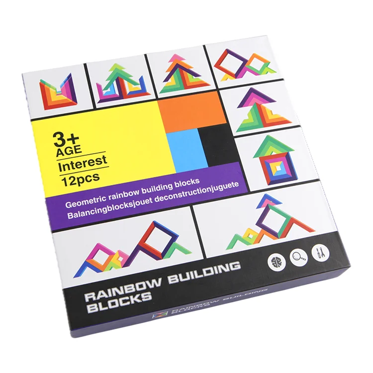 Wooden Rainbow Stacking Game Stack Stacker Geometry Building Blocks ...