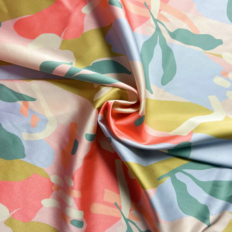 100 Polyester Colorful Printed Large Flower Floral Pattern Satin Fabric ...