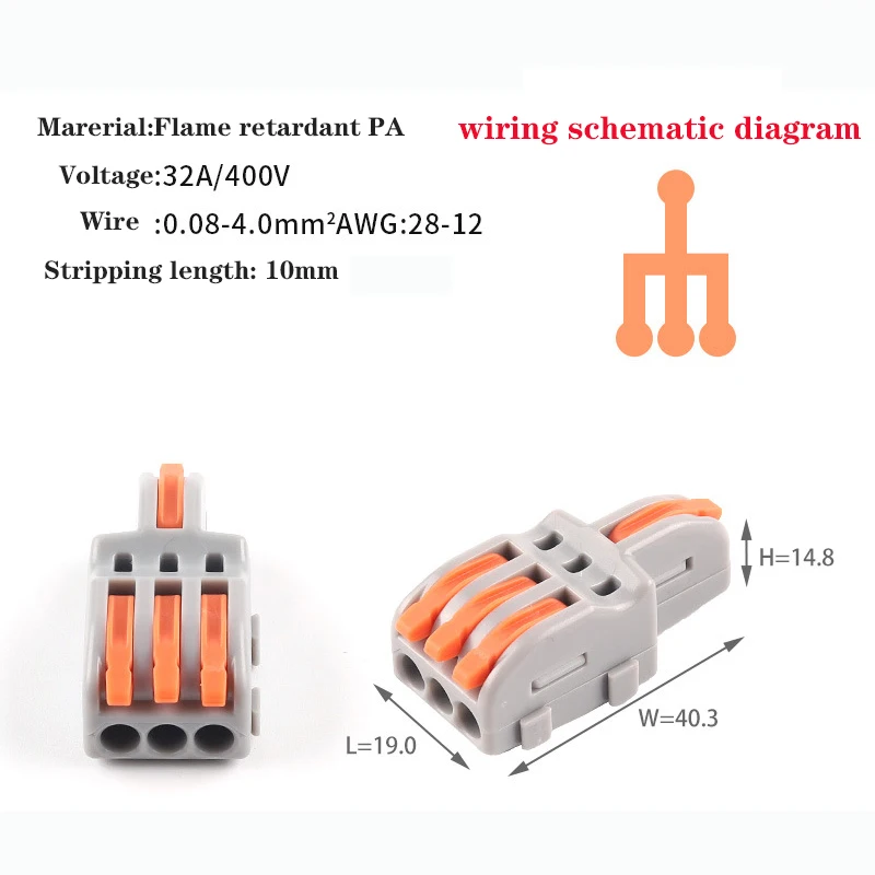 Orange and Grey Fast Connector One in Three Out Electrical Terminal ...