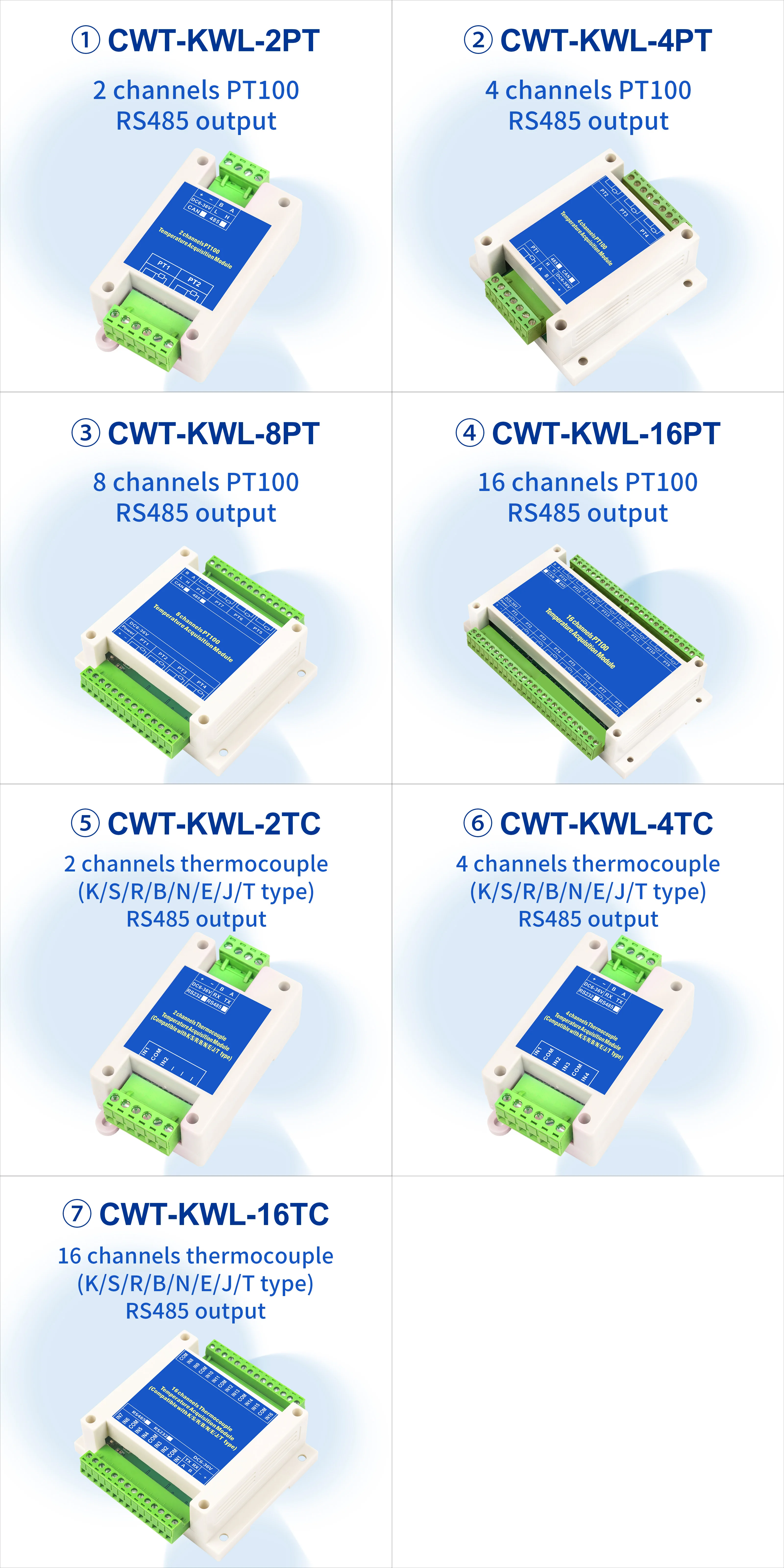 2/4/8/16 Channels PT100 & Thermocouple Sensor Module