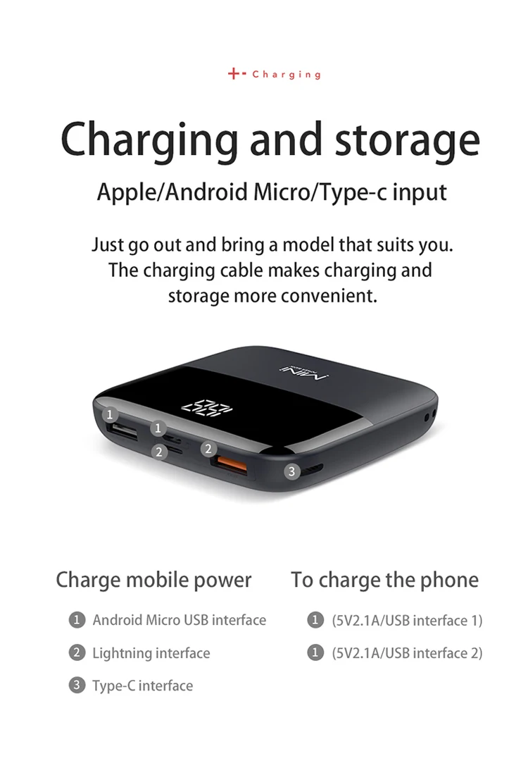 Portable Mini Power Bank 10000mah Small Battery Pack Dual Usb Portable ...