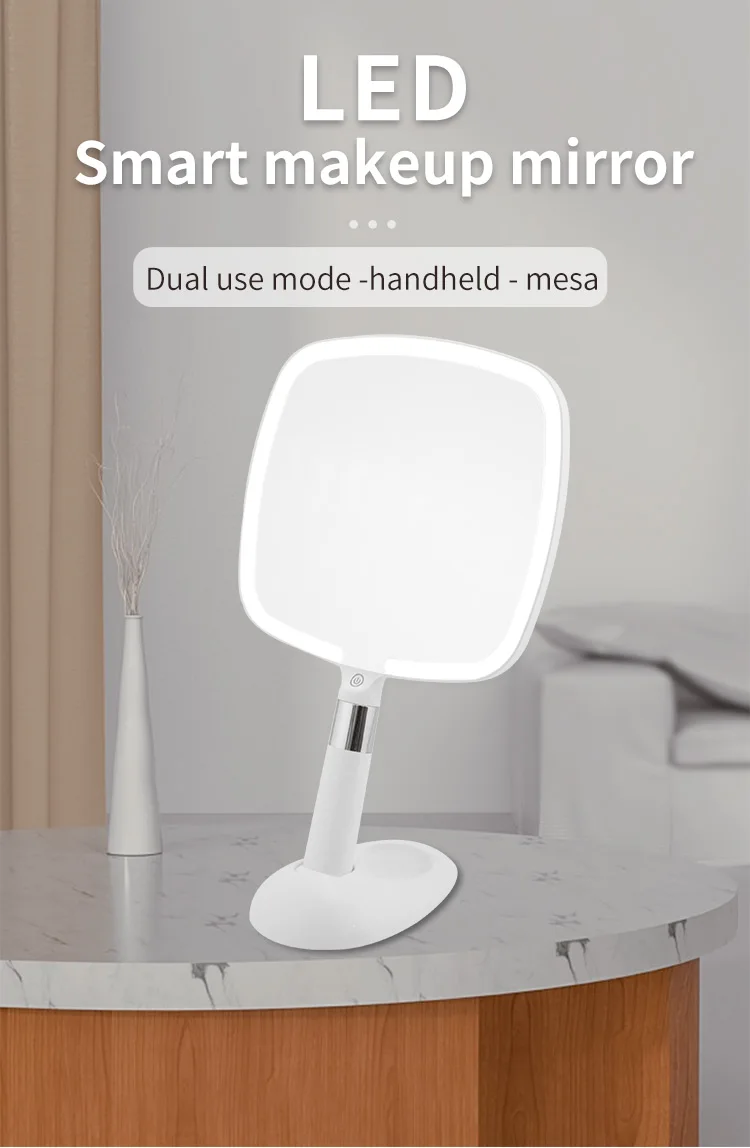 New Design Rechargeable Square Hand Makeup Mirror Led Handheld Mirror ...