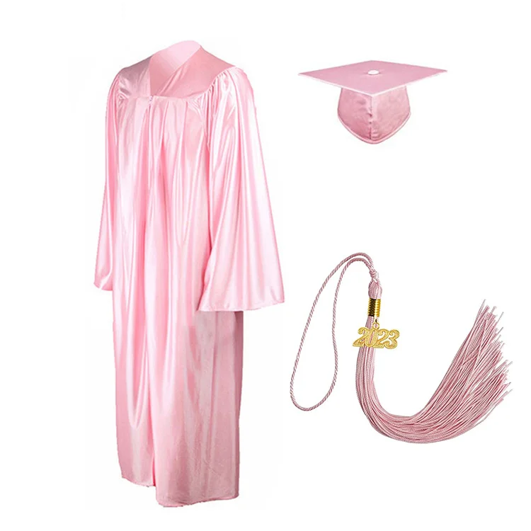 High School Pink Shiny Custom Graduation Gowns and Caps for Adult ...
