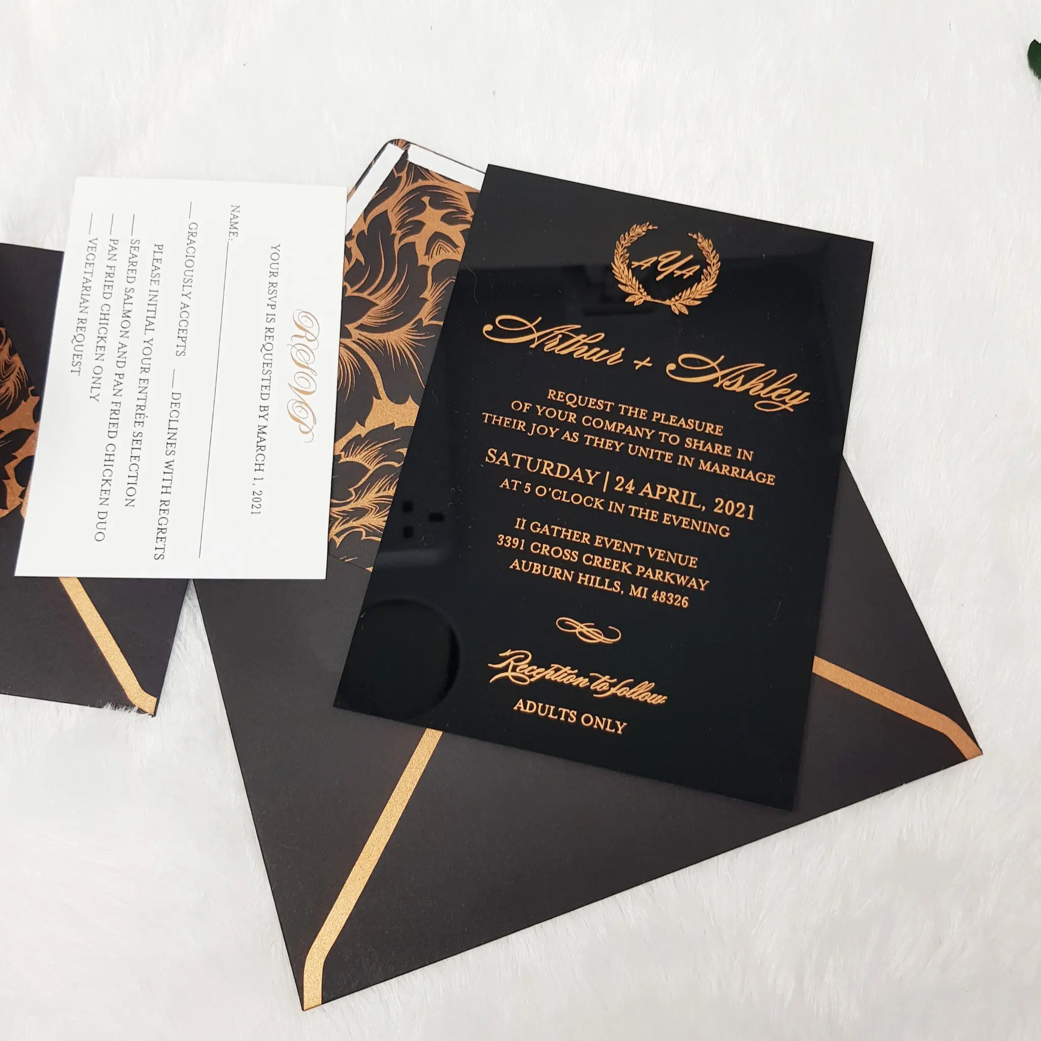 Invitations Thick Gold Plexiglass and Thick Embossed Envelope Wedding ...
