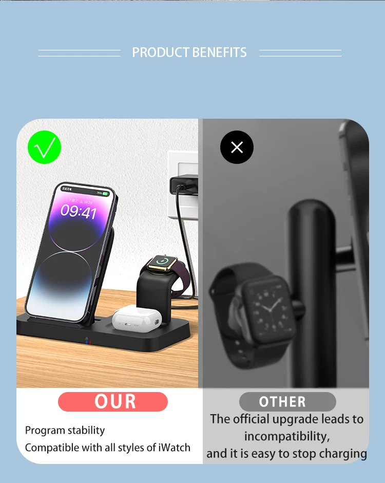 2023 New Arrival 3 In 1 Foldable Wireless Charger Qi 15w Fast Wireless