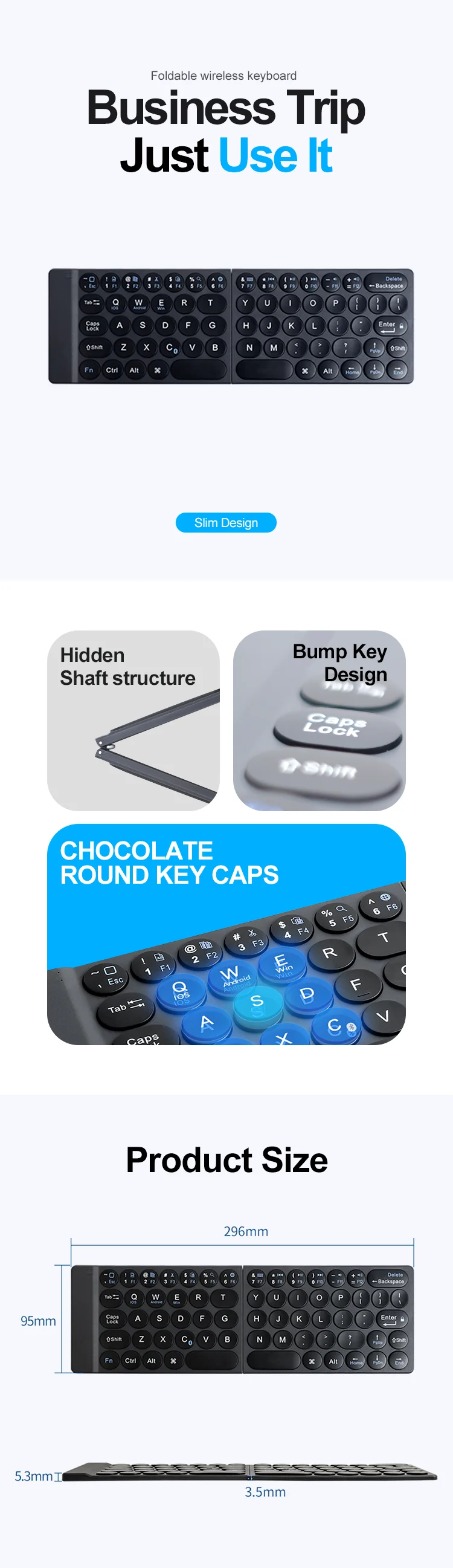 Bronoa 2022 Thin Wireless Mechanical Keyboard Foldable Bt Function ...