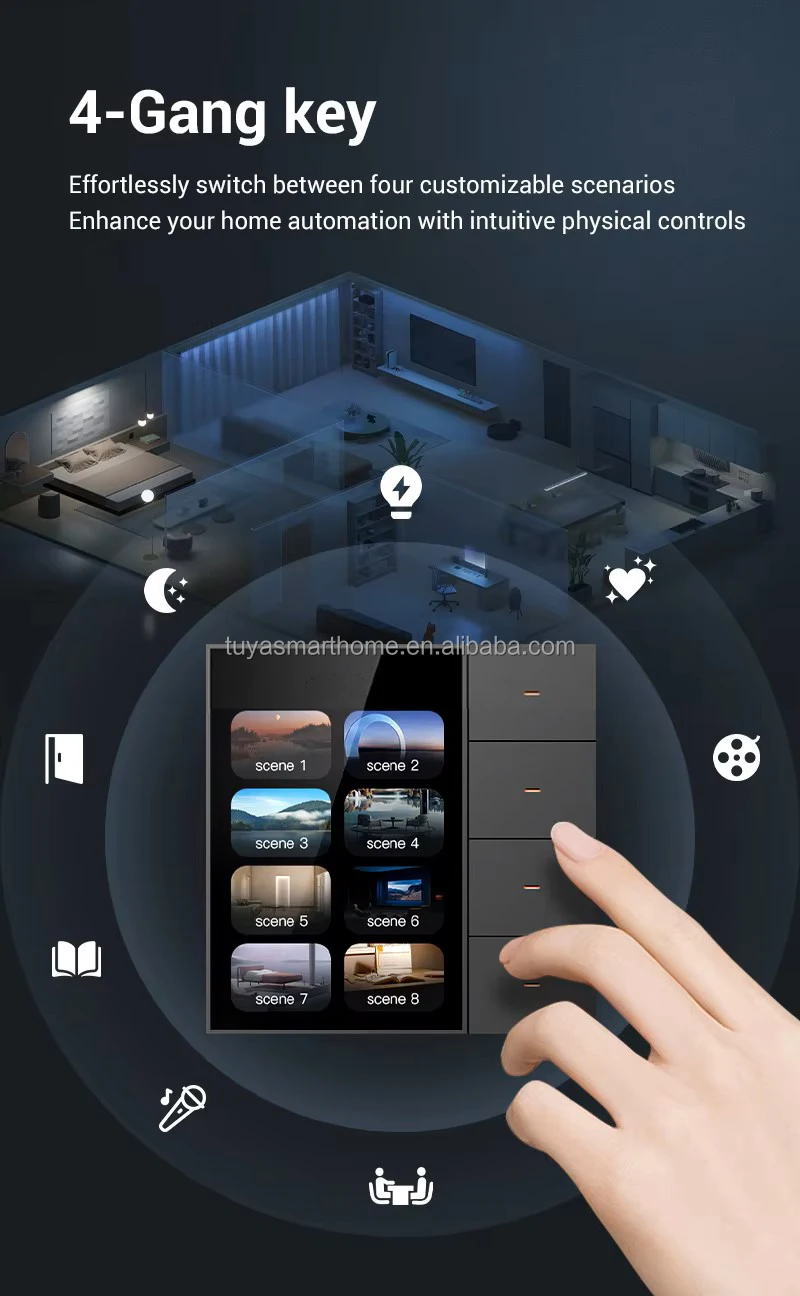 TYSH Smart Wall Switch - Touch Screen 4 Gang Dimming Control