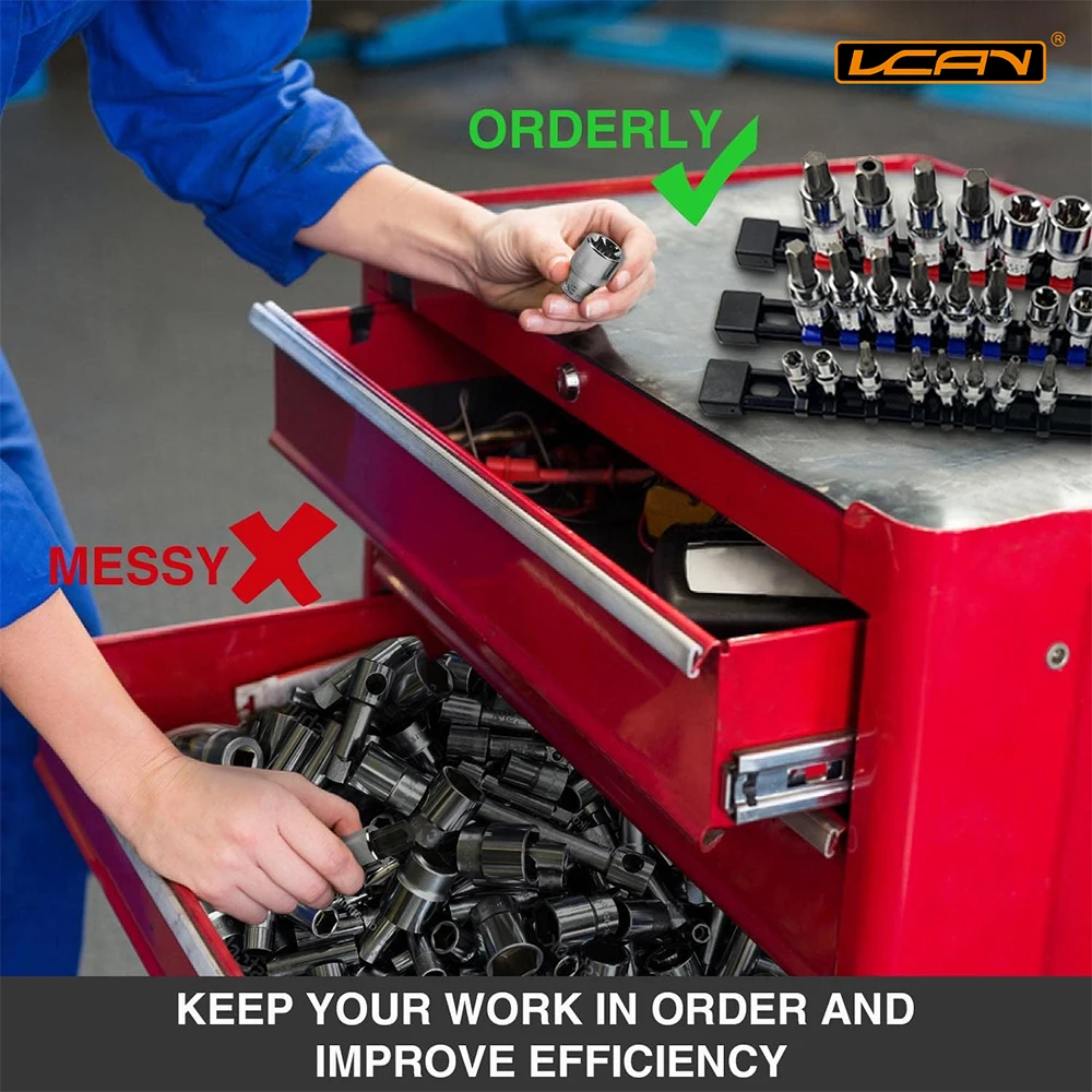 9-Piece Socket Tool Organizer Kit Standard Metric SAE 1/4 3/8 1 2 Inch ...