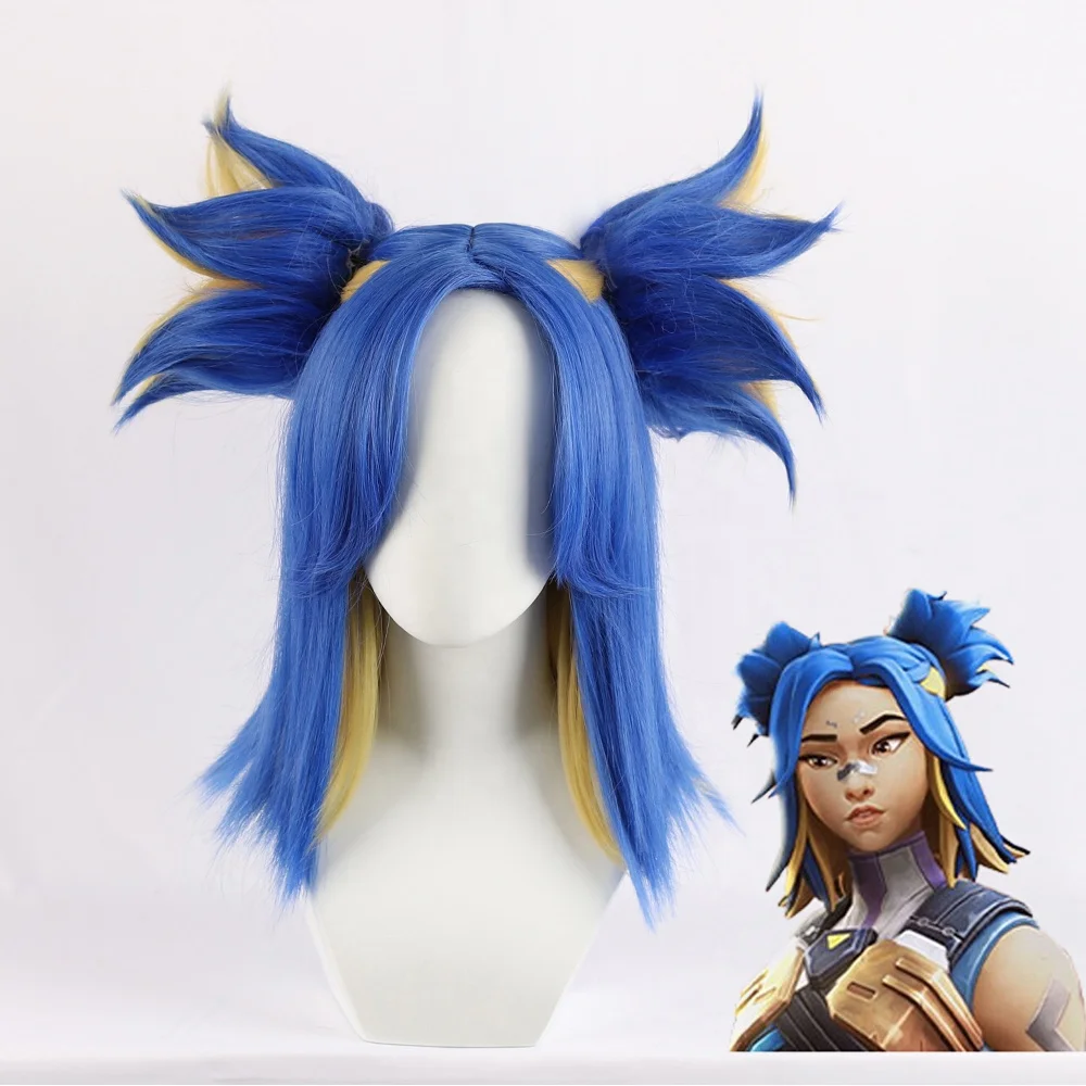 Wholesale Game Valorant Neon Wig Cosplay 40cm Medium Long Blue Blonde ...