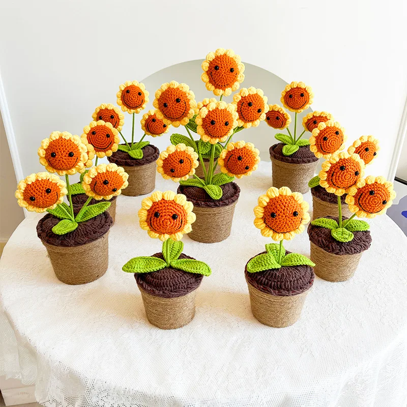Hand Crochet Plushies Wool Smiling Face Sunflower Potted Office ...