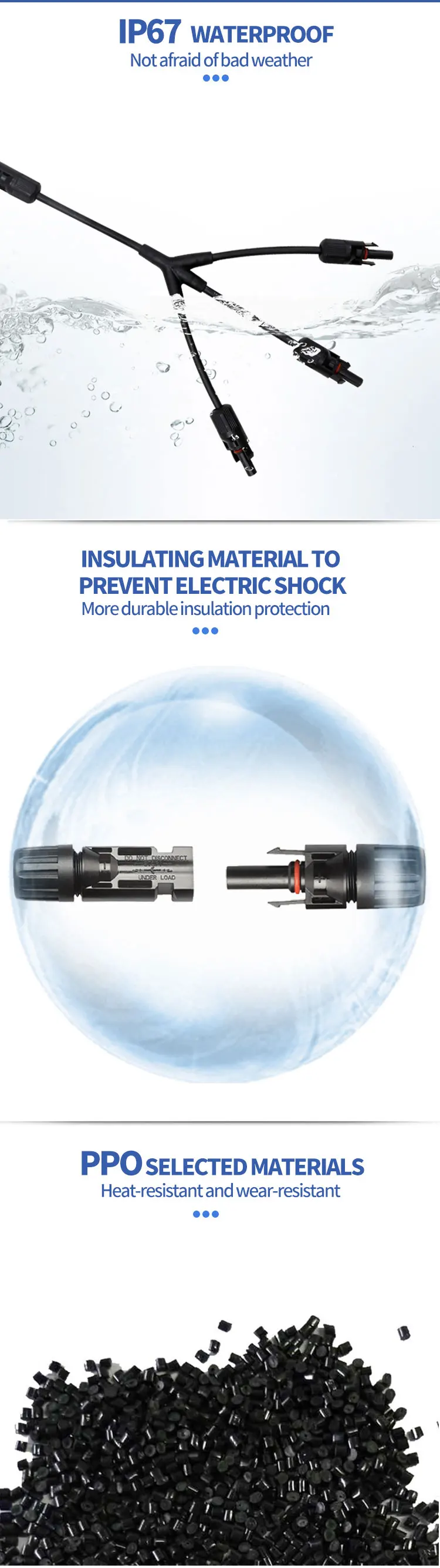 Ip67 1000v Dc 30a Male And Female Solar Pv Cable Assembly 3 To 1 Y ...