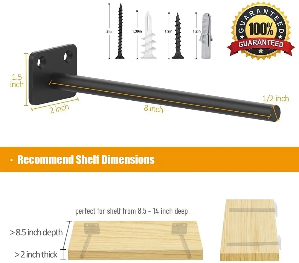 Heavy Duty Black Hidden Shelf Support Brackets T Shape Bracket Support ...