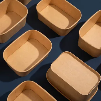 Kraft Paper Bowl Takeout Boxes Disposable For Salad Bamboo Pulp ...