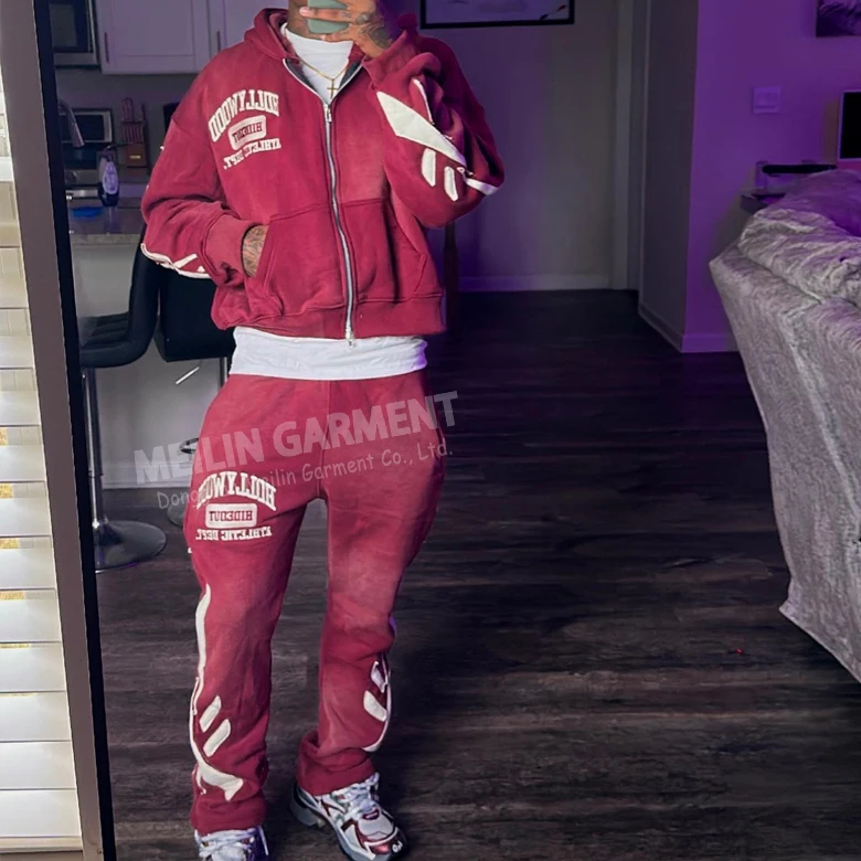 Custom Applique Patches Embroidery Jogger Tracksuit Set