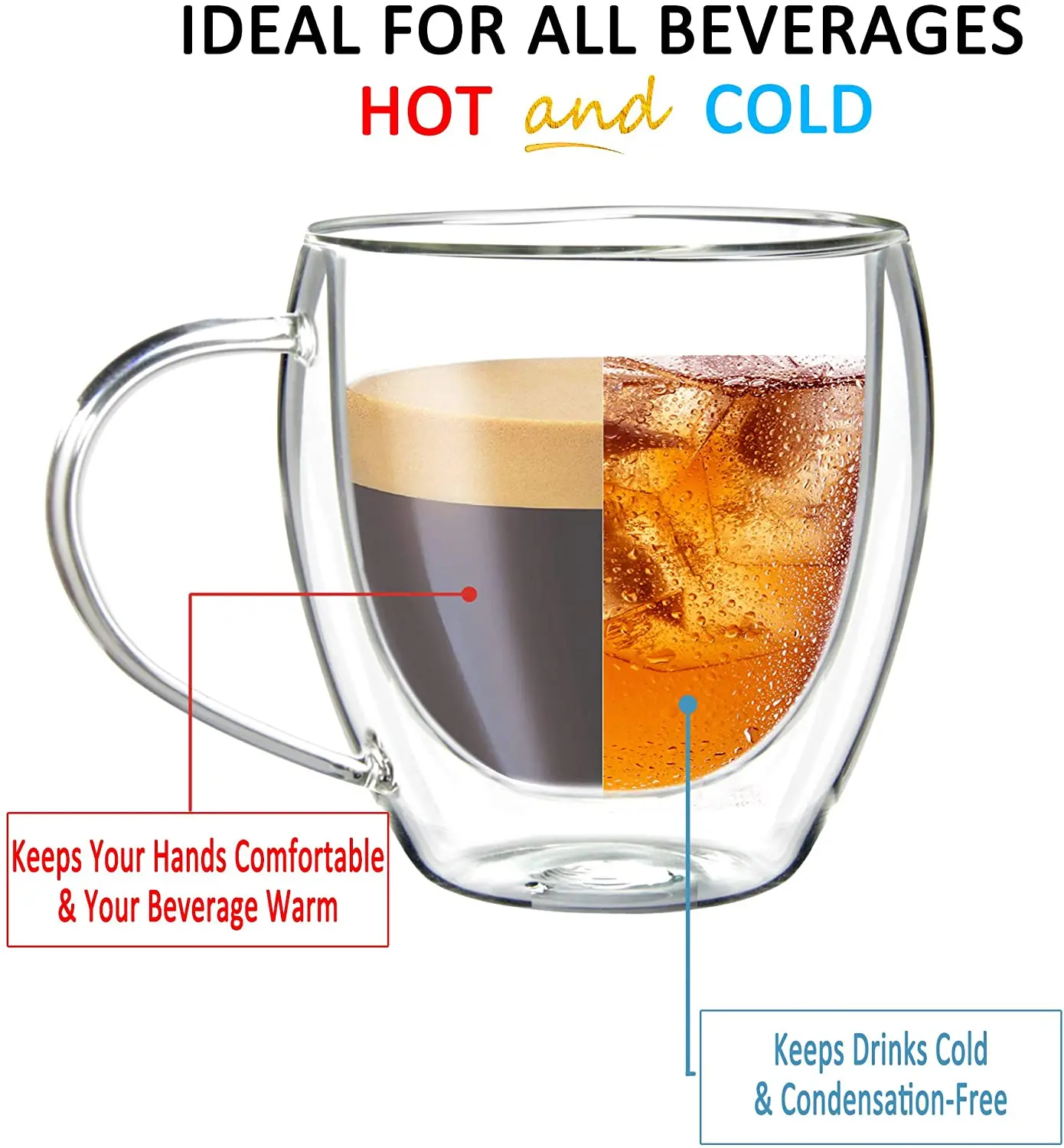 High Borosilicate Clear Heat Resistance Glass Coffee Cup Double Wall ...