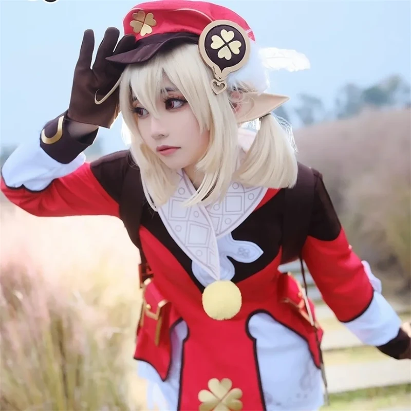 Anime Genshin Impact Klee Cosplay Costume Loli Red Dress Shorts Wig ...