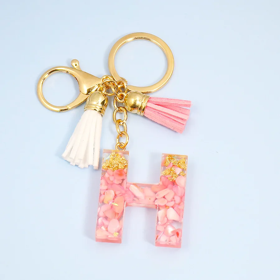 Wholesale Pink Gold Resin Alphabet Initial Letter Keychain Key Ring For ...