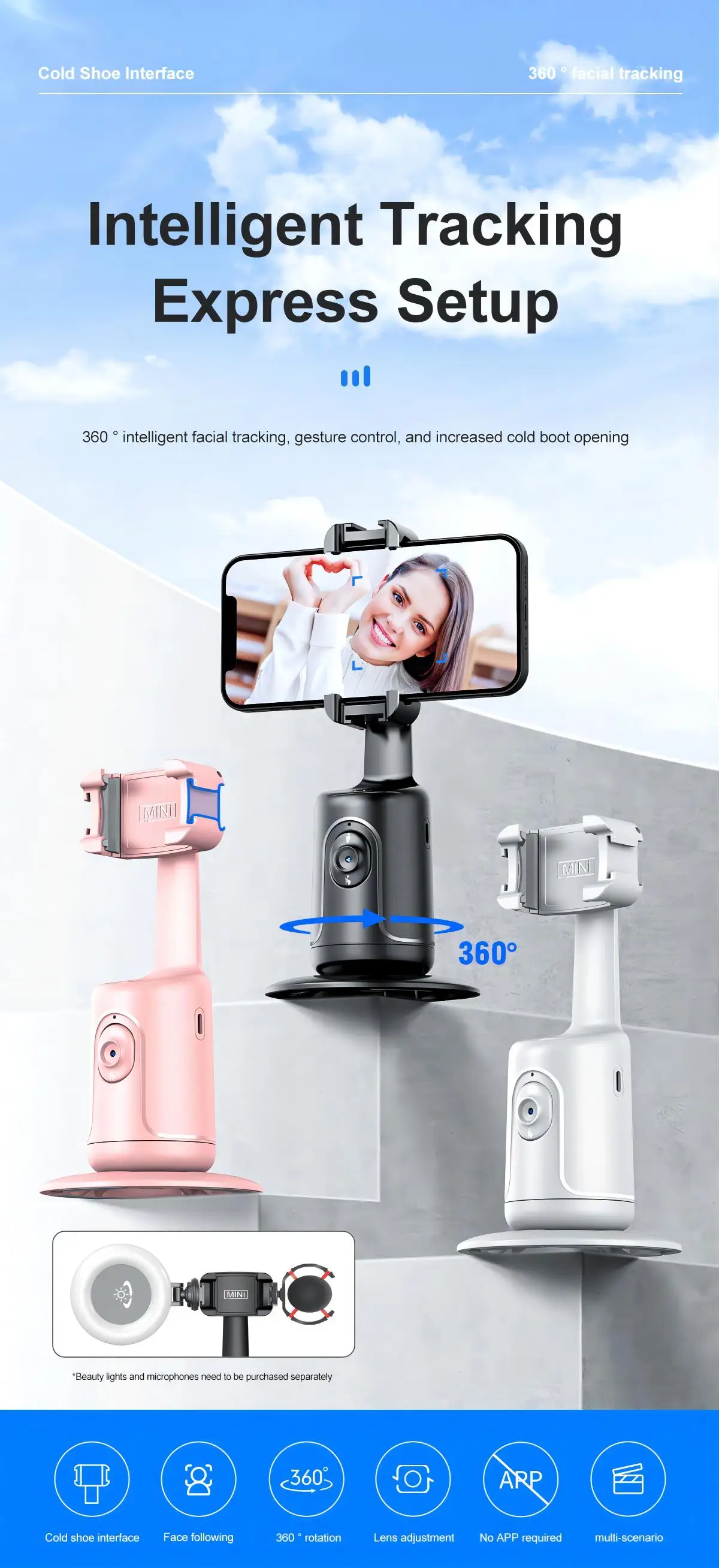 360 Rotation Auto Face Tracking Gimbal Stabilizer Smartphone ...