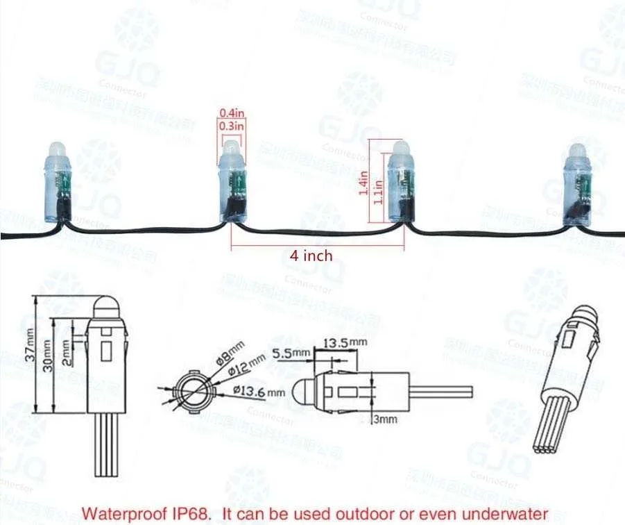 IP68 Waterproof LED Pixel Lights - 18awg 50pcs/string
