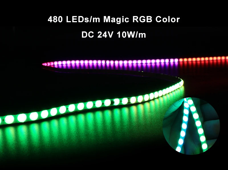 Magic Pixel RGB COB LED Stripc DC 24V 10 W High Density 480 LEDs/m ...