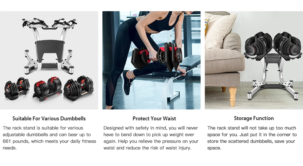 Adjustable Dumbbell Metal Rack Stand 661lbs 300kgs Weight Limit Storage ...