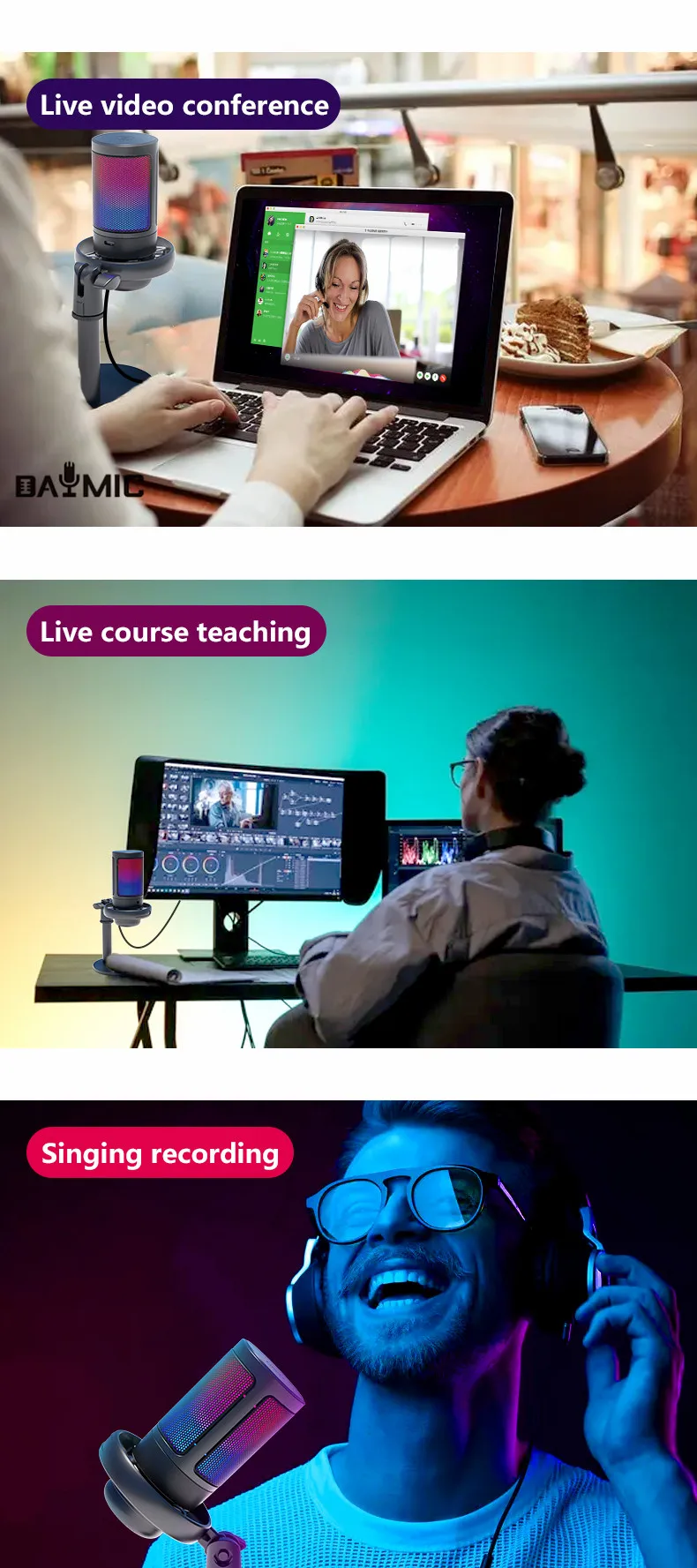 Coconise USB Gaming Microphone - Dynamic Cardioid Mic with Noise ...