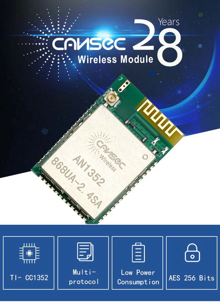 Connector PCB Antenna BLE Module Cansec AN1352 TI- CC1352 Sub-GHz 868M/2.4G UART Module I2C I2S ...