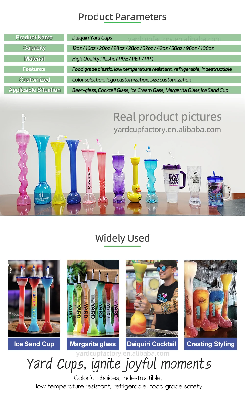 Custom Logo Transparent Plastic Cups - Long Neck Daiquiri Yardas Cups