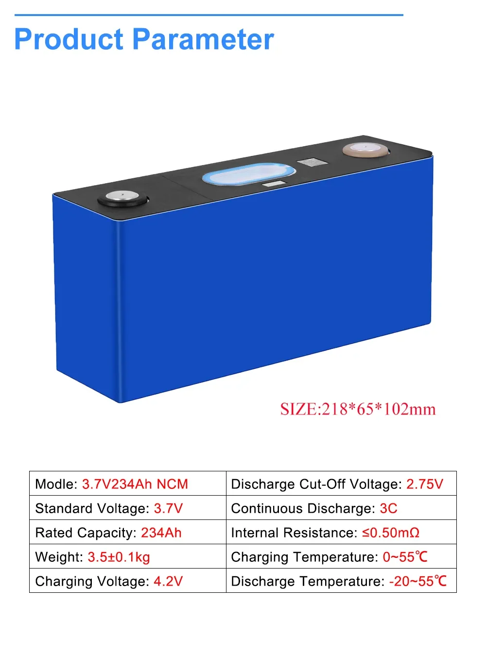 3.7V 180ah Prismatic Rechargeable Cell - Deep Cycle NMC