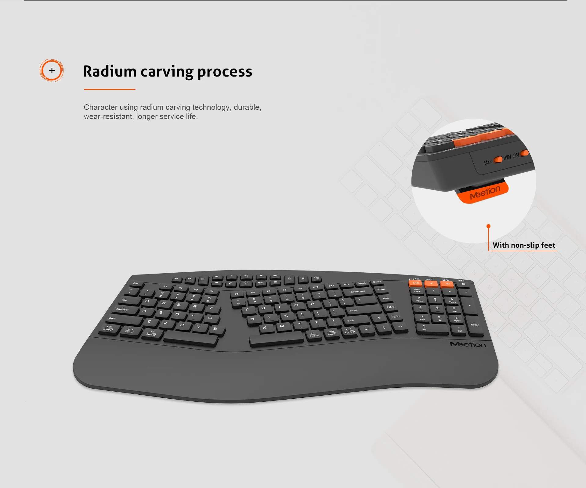 Meetion Directorb Split Keyboard Ergonomic Type C Charging 2 4ghz Wireless Bt Win Mac Ios