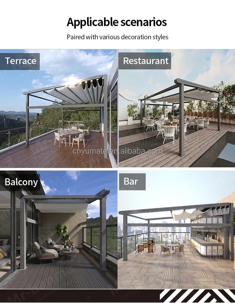 Retractable Fabric Canopy Pergola Cable Shade| Alibaba.com