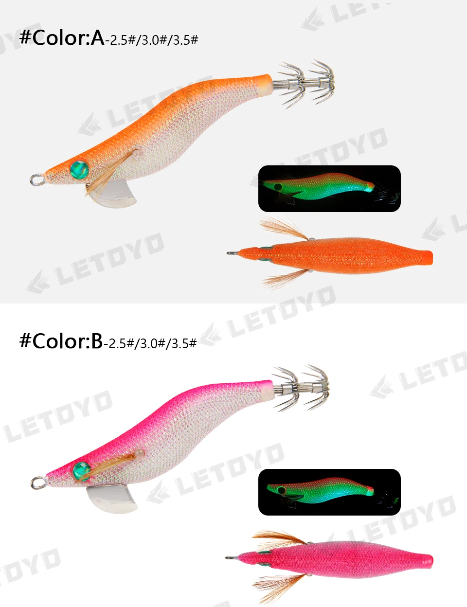Letoyo Squid Jigs 2.5# 3.0# 3.5# Squid Lure Artificial Shrimps With Squid Hook Jigging Baits For ...