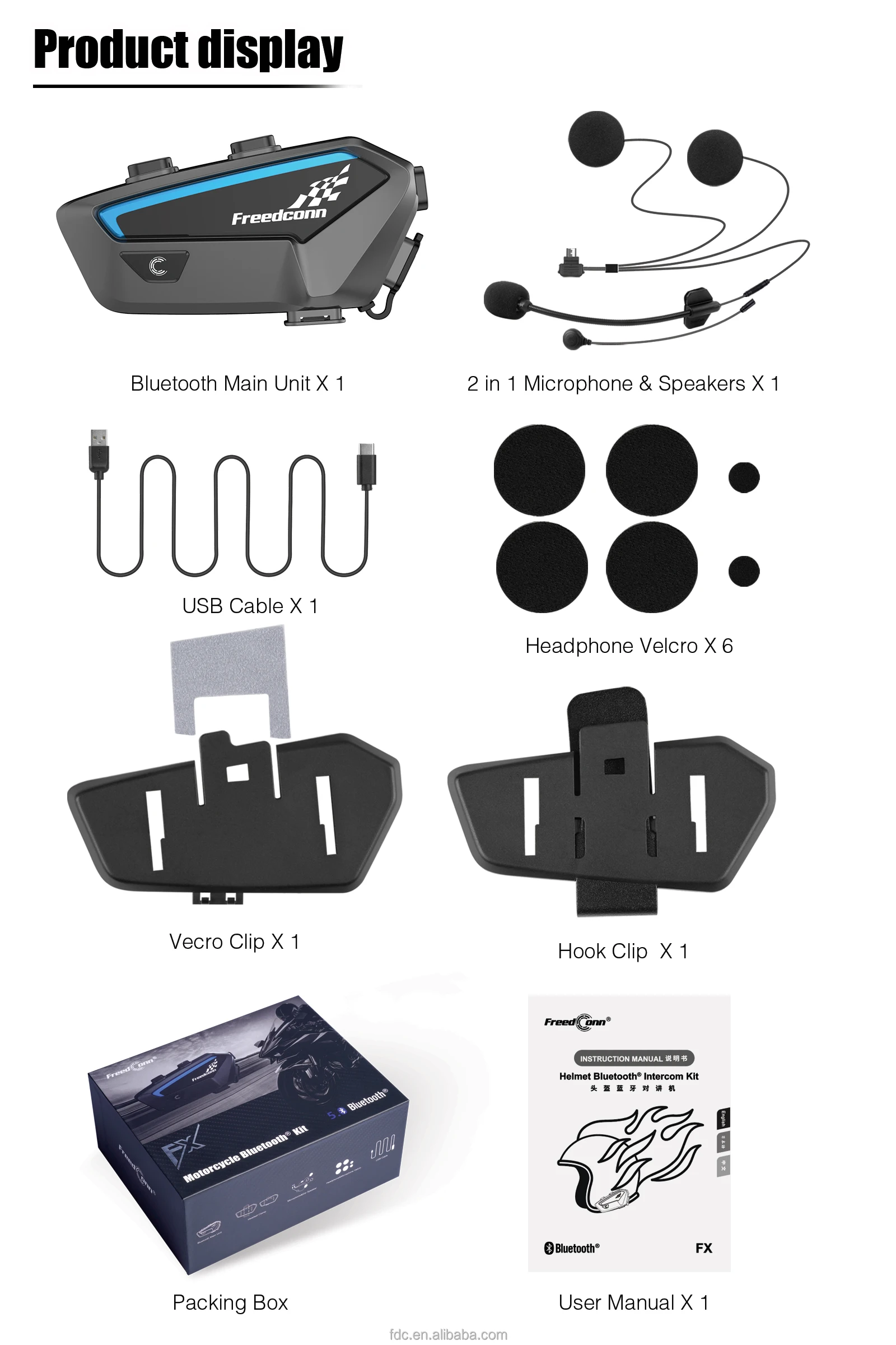 Freedconn Tmax Pro 1200m Bluetooth 5.0 Group Intercom Headset With ...