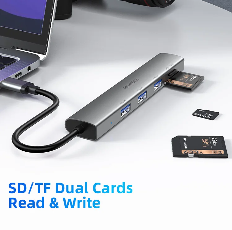 Rshtech Aluminium Hub Data Transfer 5 In 1 Usb C Hub Sd Tf Reader 5port ...