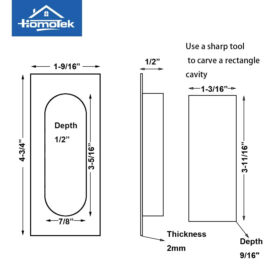 Black Rectangular Recessed Bypass Door Handles by ELLEWIN