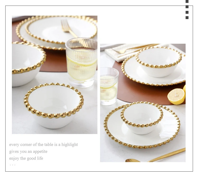 Porcelain Gold Rimmed Dinner Sets Wedding Tableware Ceramic Charger ...