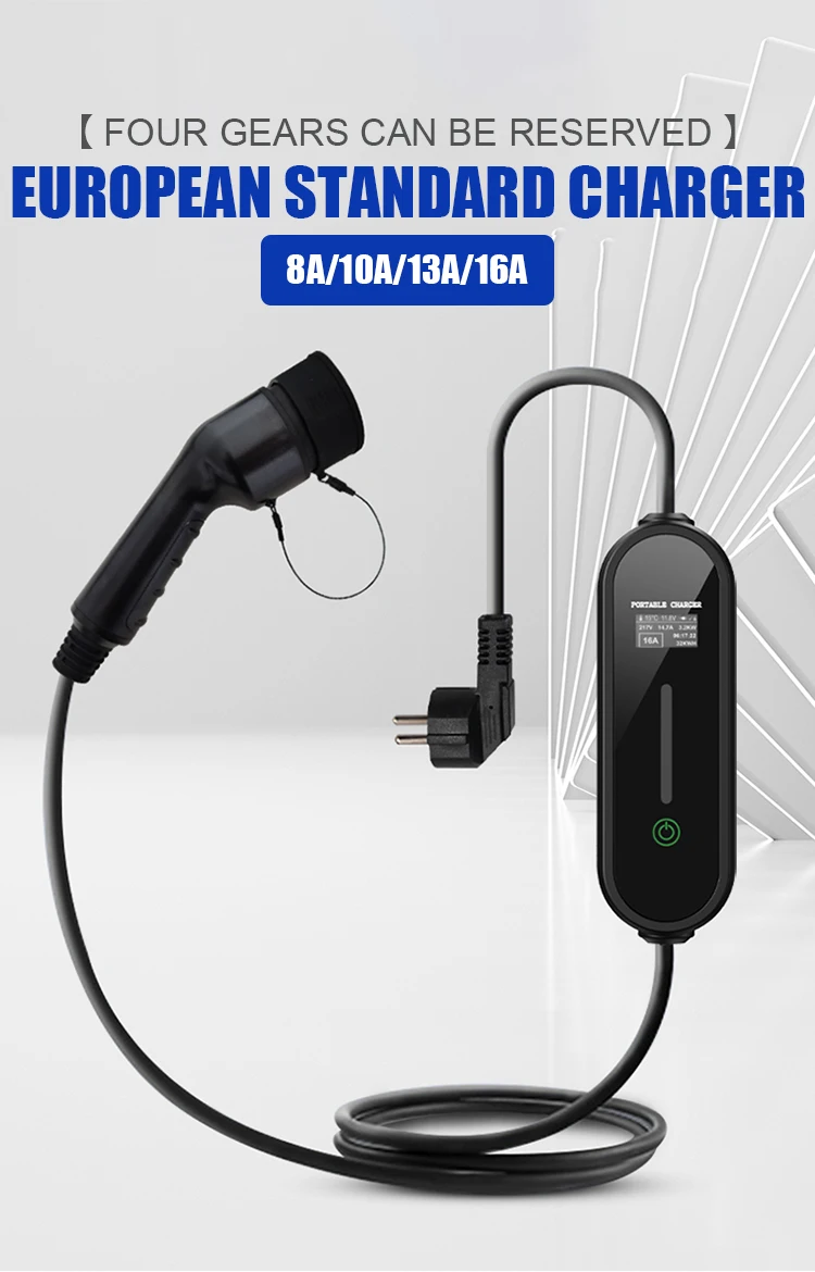 Ip67 10A 16A Adjustable Current Electric Car Charger 3.5KW