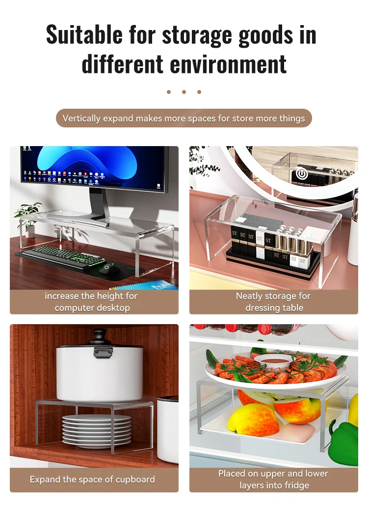 U Shape Elevated Shelf Durable Desktop Risers Clear Acrylic Display ...