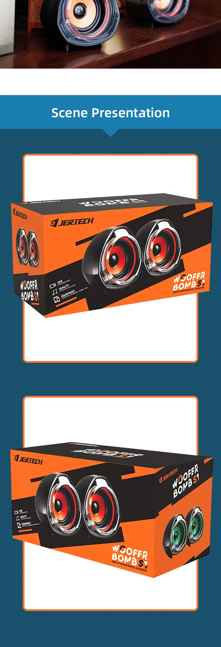 Jertech S1 Portable Gaming Speakers - 2.0 System for PCs, Laptops, and ...