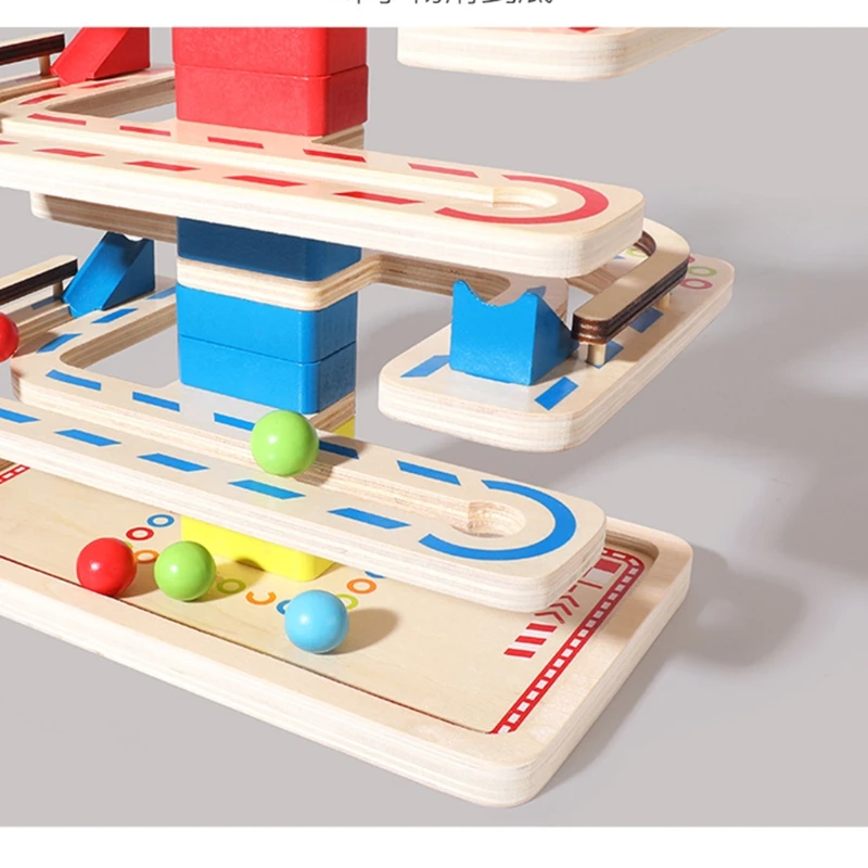 Wooden Ball Ramp Race Track Sliding Toy 4 Layer Rolling Tower Parent ...