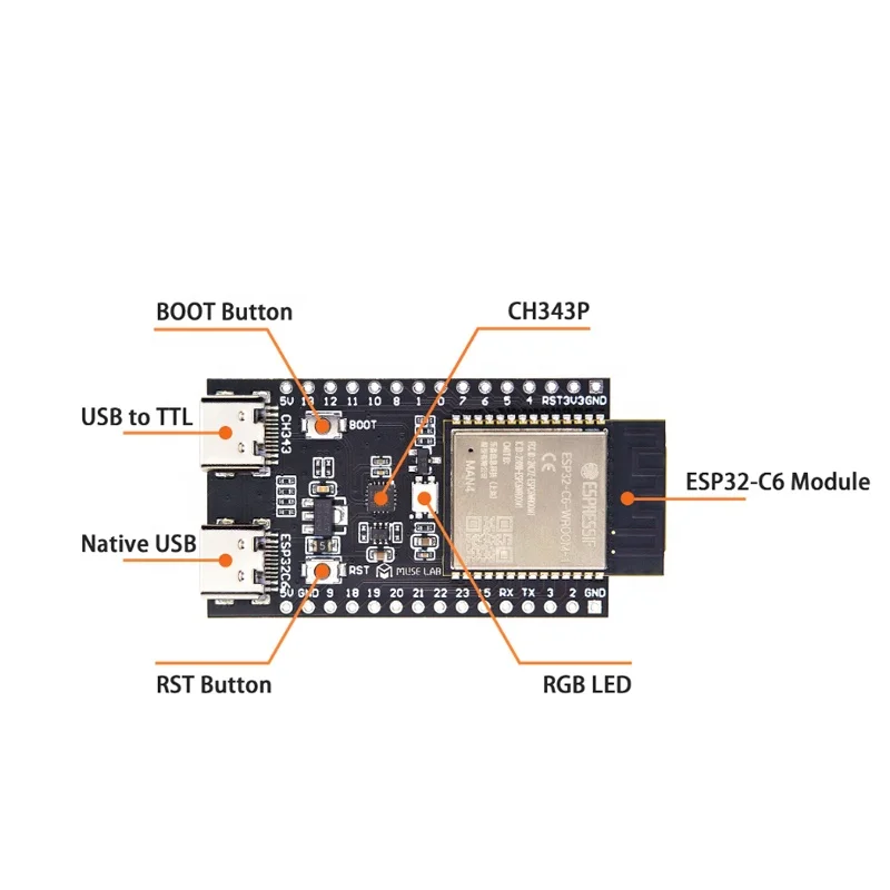 Nano Esp32-c6 Development Board Wifi Esp32-c6-wroom-1 Module 4mb Flash ...