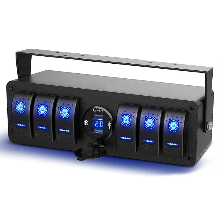 6 Gang Rocker Switch Box 12v Spst On Off Switch Qc 3.0 Usb Charger ...