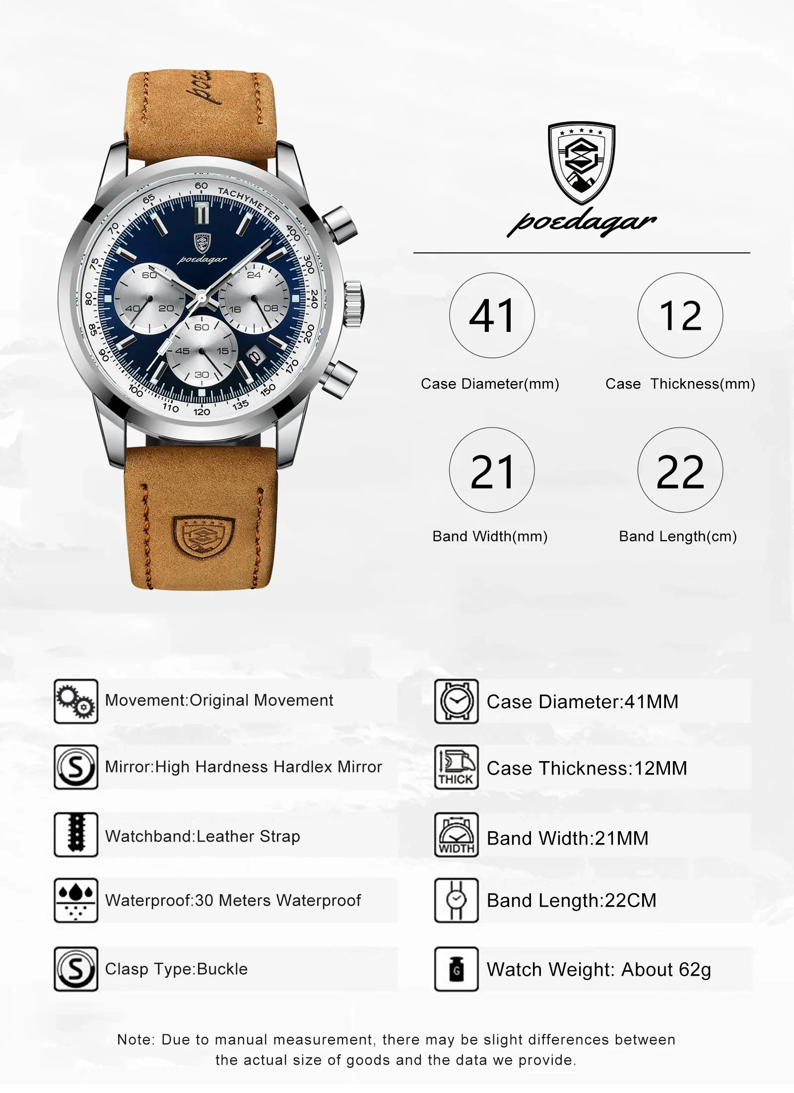 POEDAGAR 921 Luxury Man Watch - High Quality Waterproof Chronograph