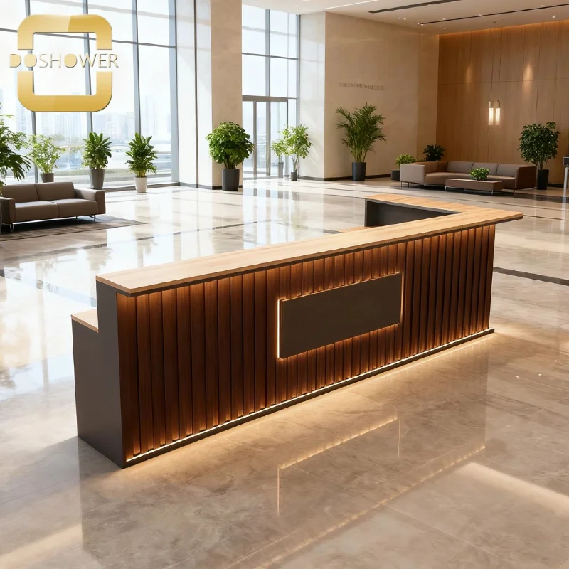 L-shaped bar Counter Reception Desk LED Ambient Lighting for Hotel ...