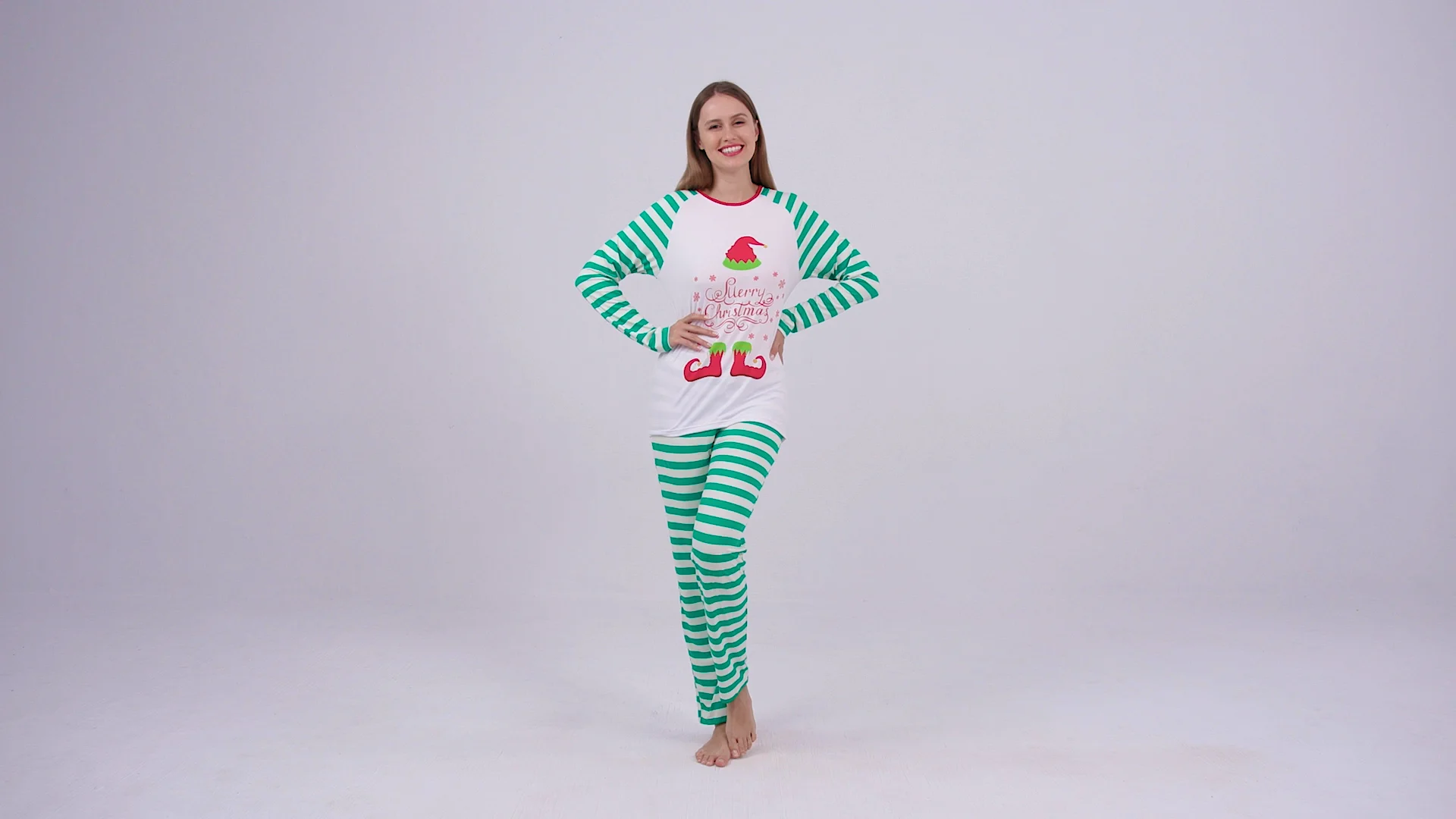 Customized Fabric Cheerful Festive Christmas Polyester Xmas Pajama Sets ...