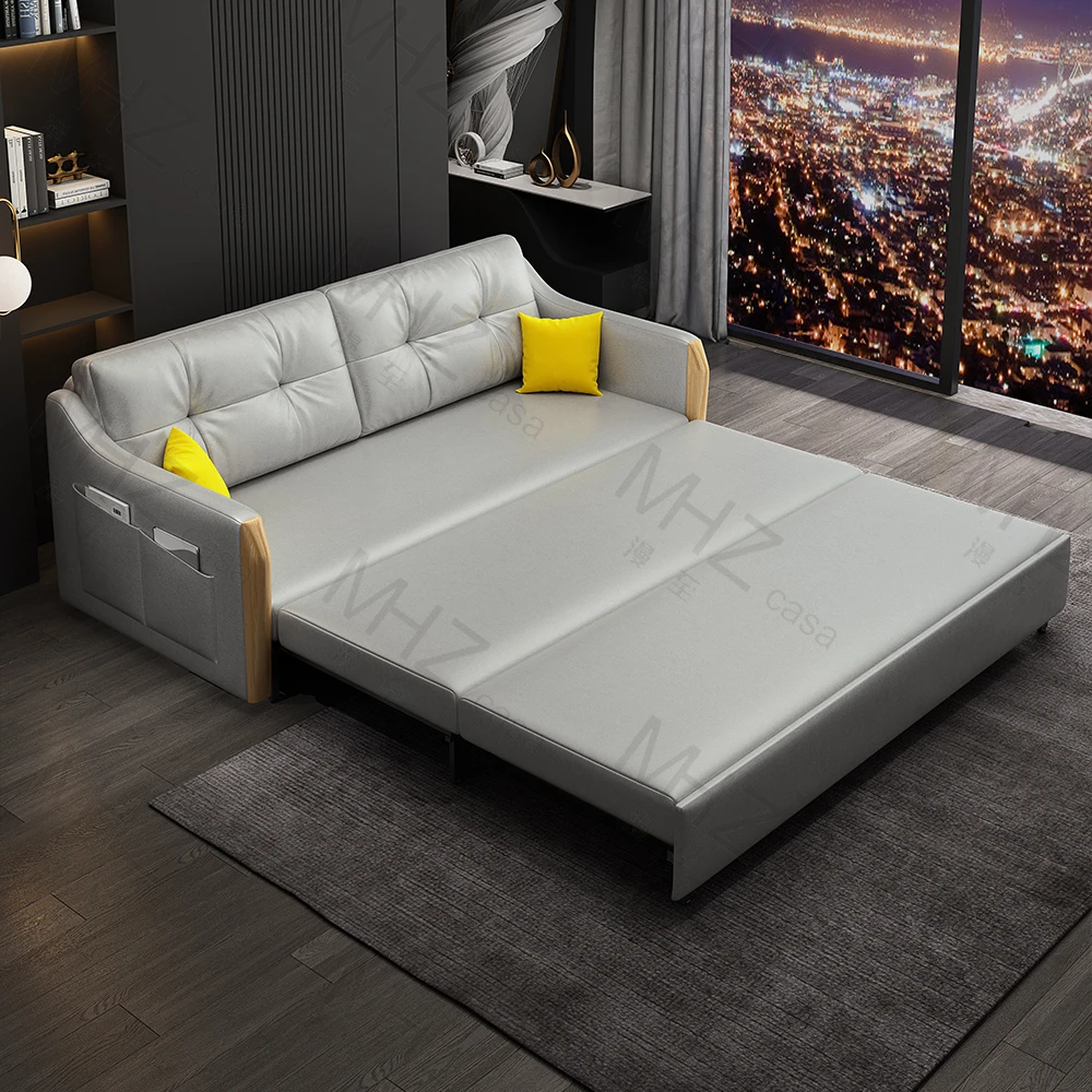 Solid Wood Sofa Bed Living Room Multifunctional Dual-use Foldable ...