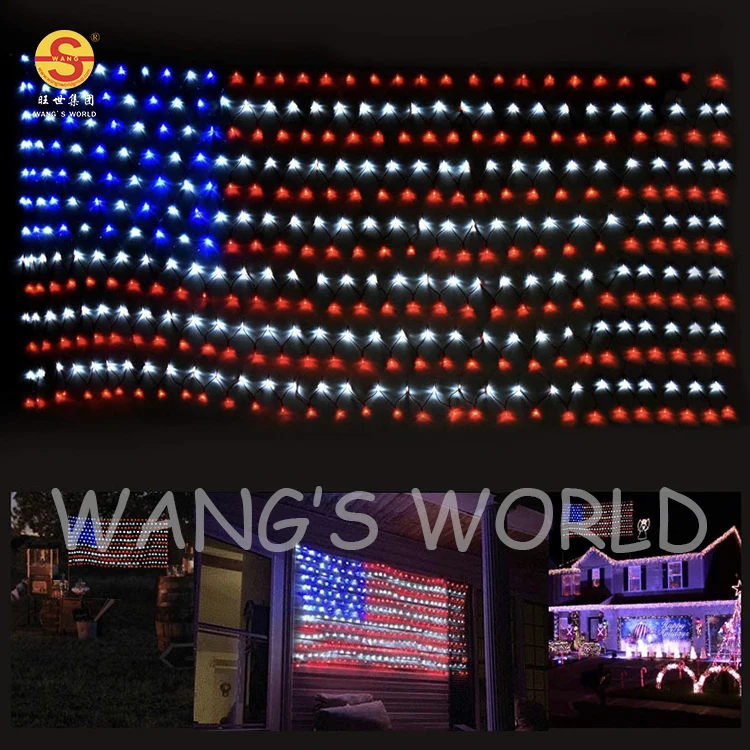 Outdoor 2m*1m American Flag Net Fairy Lights Blue Red White Net Mesh ...