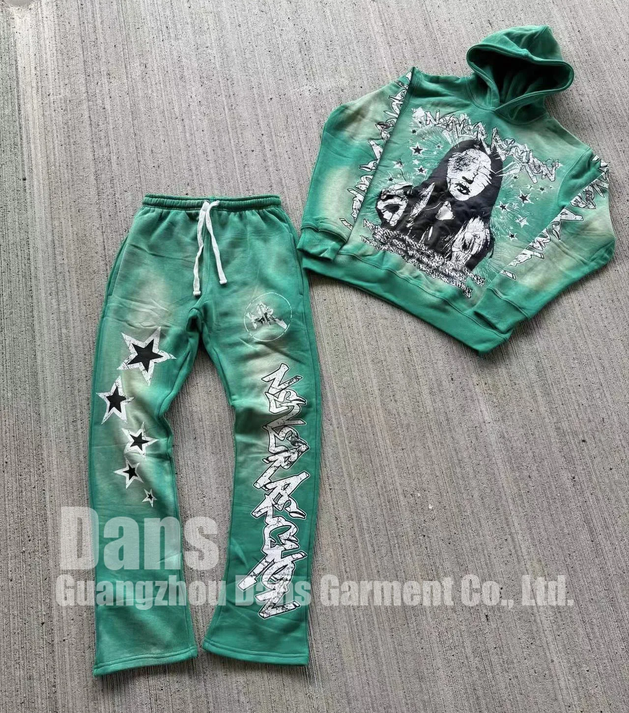 Custom Screen Print Acid Wash Sun Faded Sweatsuits Unisex Stacked Sweat ...